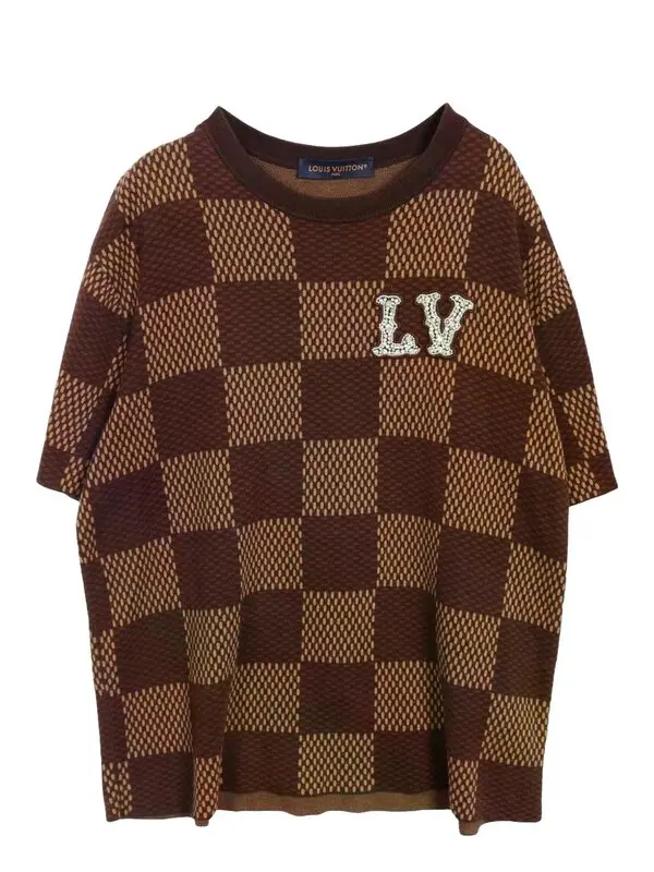 LOUIS VUITTON 2010s Damier Ebène-pattern T-shirt - Brown