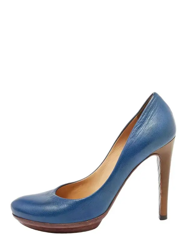 Bottega Veneta 2023 110mm Leather Platform Heeled Pumps - Blue