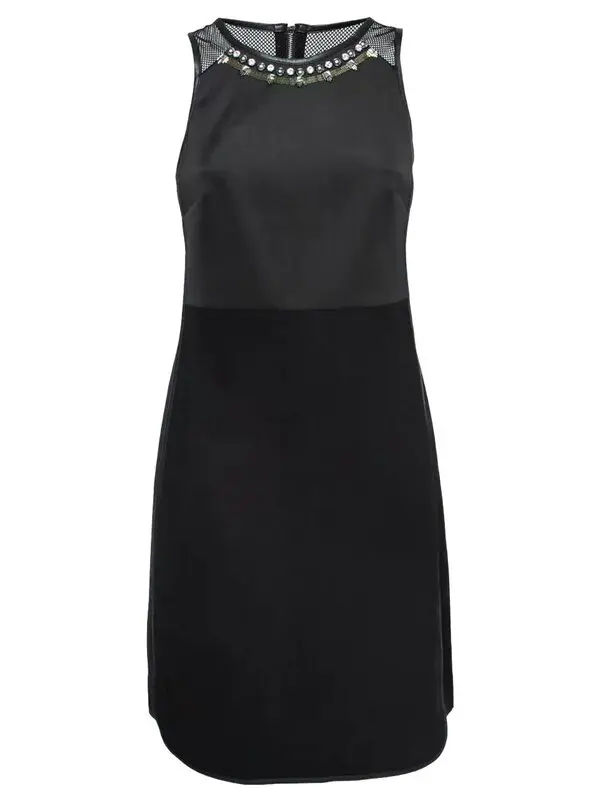 Rebecca Taylor Mesh Embellished Neckline Mini Dress - Black