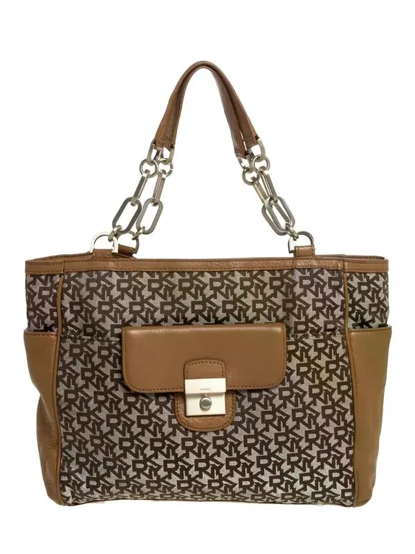 Dkny Monogram Leather Tote Bag - Brown