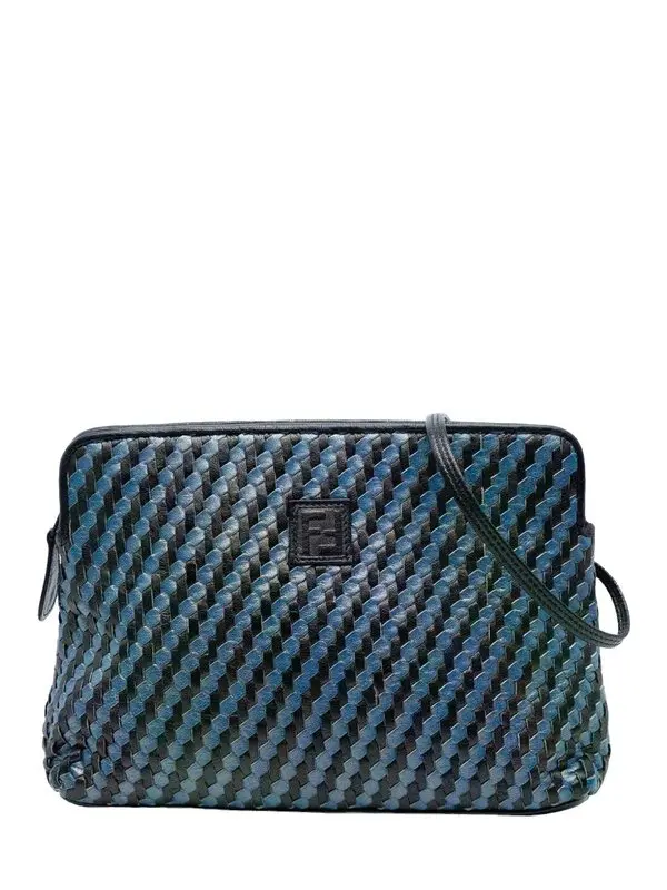 Fendi 20th Century Woven Leather Ff Crossbody Bag - Black
