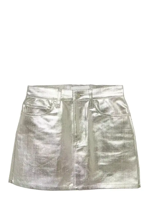 FRAME Metallic Denim Skirt - Silver