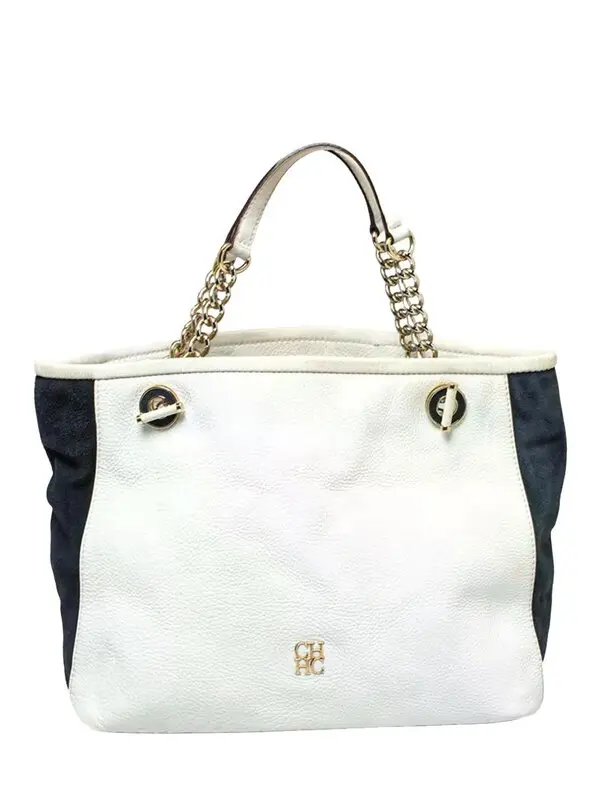 Carolina Herrera Leather Tote Bag With Chain Handles - White