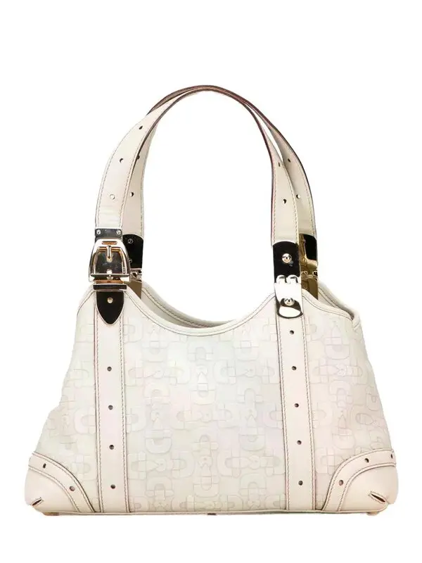 Gucci 2000-2015 Horsebit Embossed Leather Shoulder Bag - White