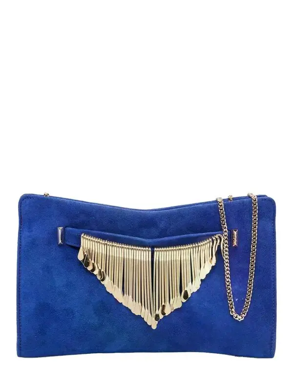 JIMMY CHOO Suede Clutch With Chain Strap And Fringe - Blue