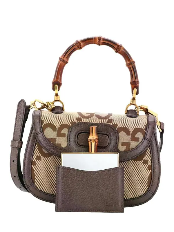 Gucci Bamboo 1947 Top Handle Bag Jumbo Gg Canvas Satchel - Neutrals