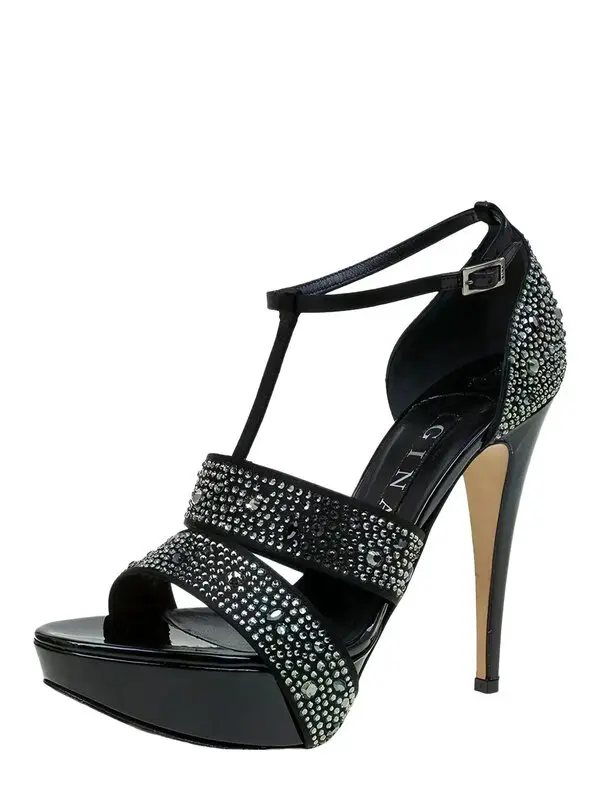 GINA 135mm Rhinestoned Sandals - Black