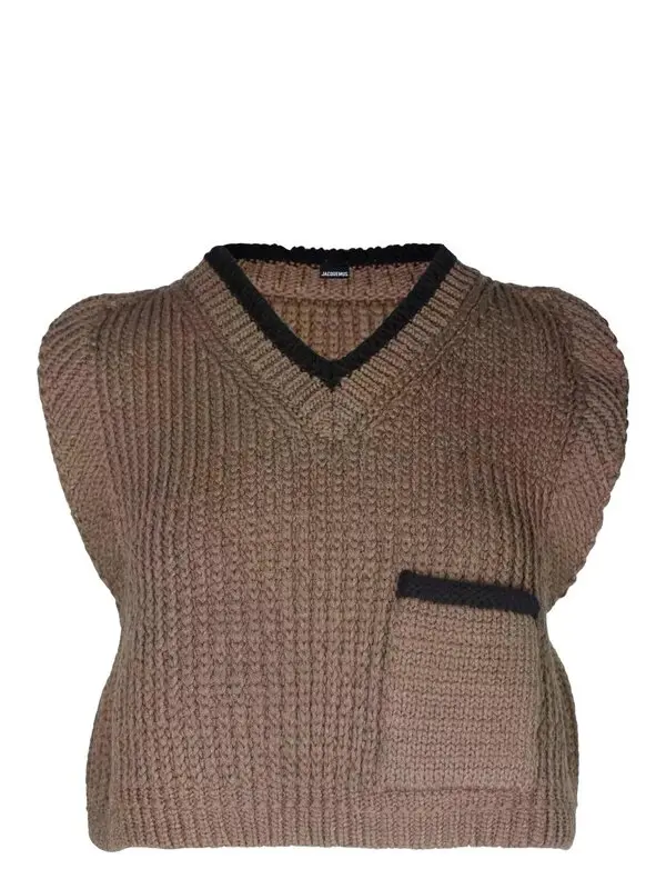 Jacquemus Cropped Knitted V-neck Top - Brown