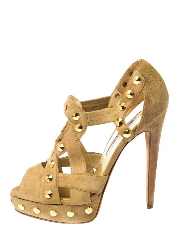 Brian Atwood 140mm Cutout Studded Sandals - Neutrals