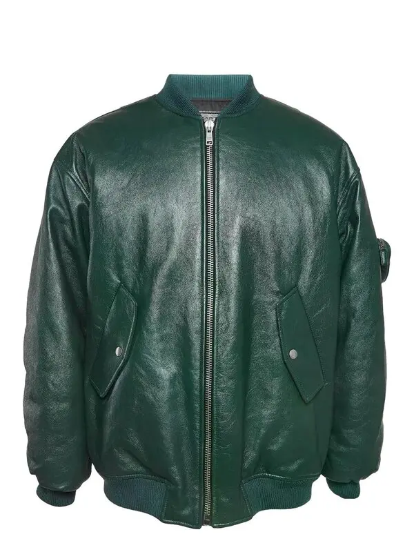 Prada Leather Bomber Jacket - Green