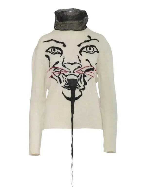 KRIZIA Tiger-embroidered Sweater - Neutrals