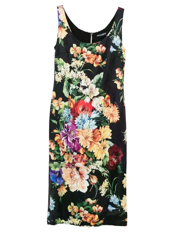 Dolce & Gabbana Floral Print Midi Dress - Black