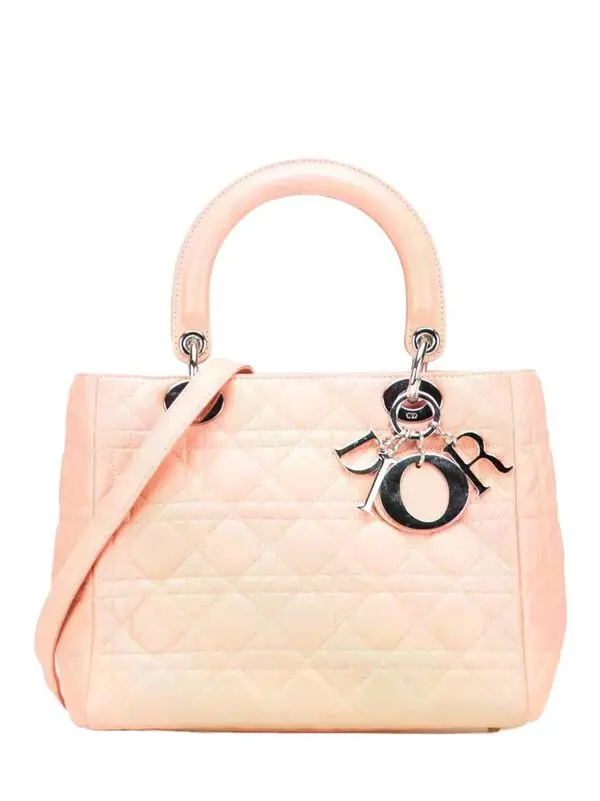 Dior 2005 Medium Lambskin Cannage Lady Satchel - Pink