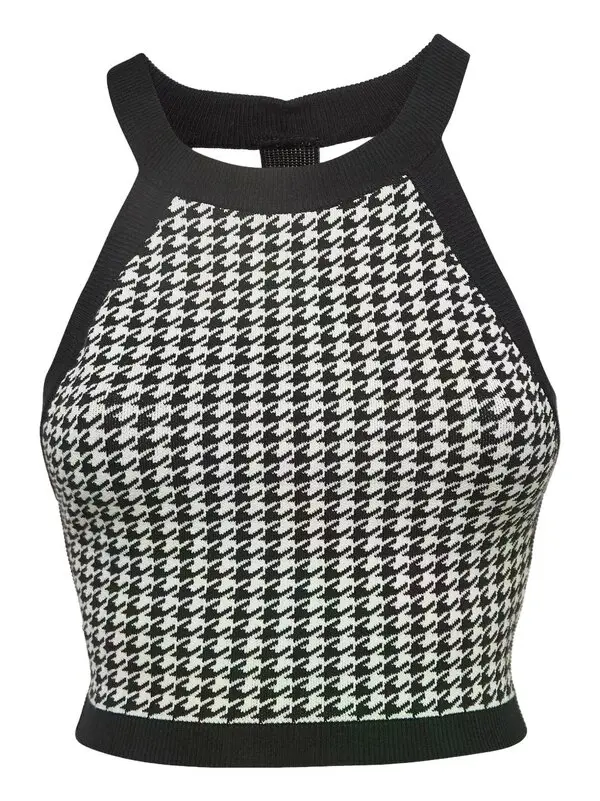 NAGNATA Houndstooth-pattern Knit Top - Black