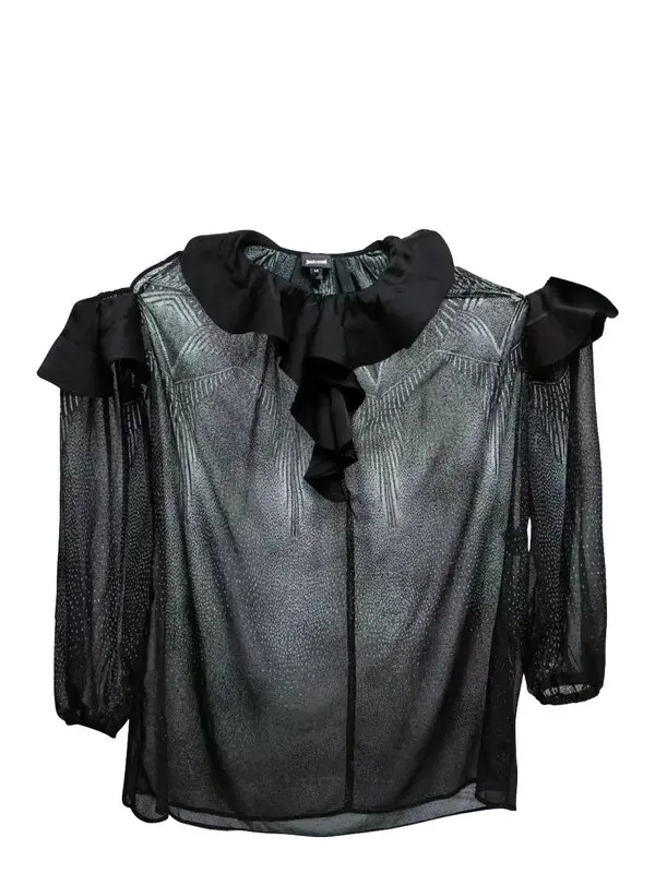 Just Cavalli Ruffled-collar Semi-sheer Blouse - Black