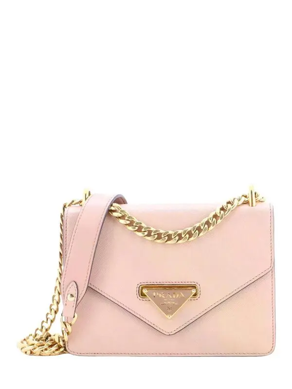 Prada Envelope Flap Chain Shoulder Bag Saffiano Leather Small Crossbody - Pink