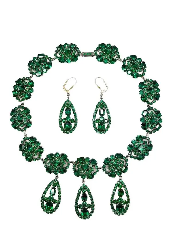 JENNIFER GIBSON JEWELLERY 1960s Georgian Style Necklace And Earring Set - Green