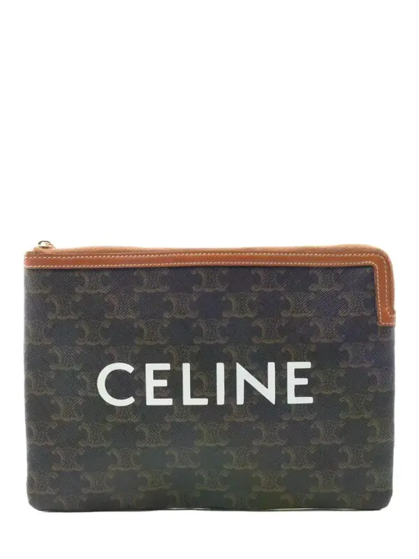 Celine 2010s Triomphe Pattern Clutch - Black