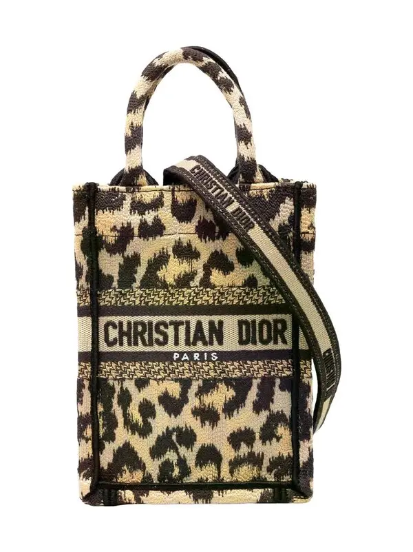 Dior 2022 Mizza Mini Embroidered Leopard Book Tote - Brown