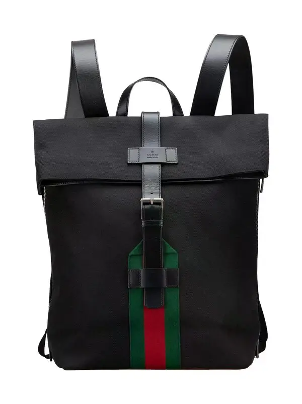 Gucci Canvas Techno Web Fold Over Backpack - Black