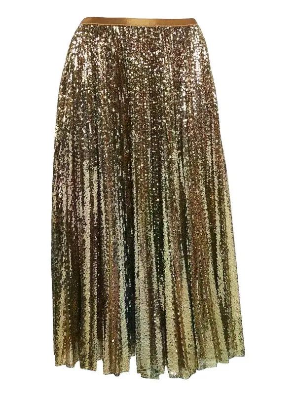Polo Ralph Lauren Pleated Sequin Midi Skirt - Gold
