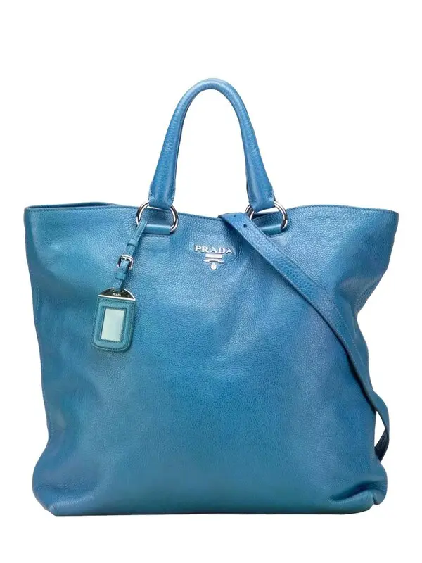Prada Vitello Daino Open Convertible Tote Satchel - Blue