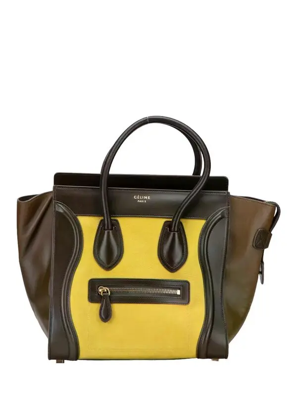 Celine 2014 Micro Tricolor Leather Luggage Tote Bag - Brown