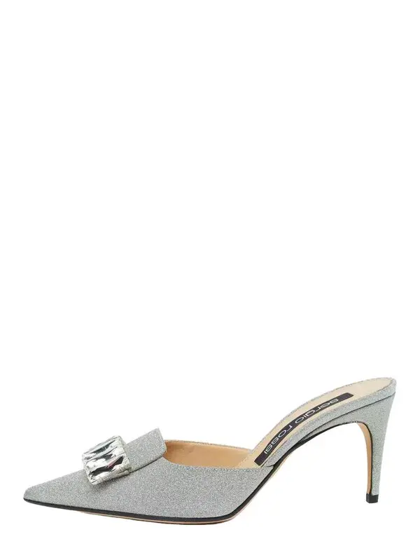 SERGIO ROSSI Crystal-embellished Pointed-toe Mules - Silver