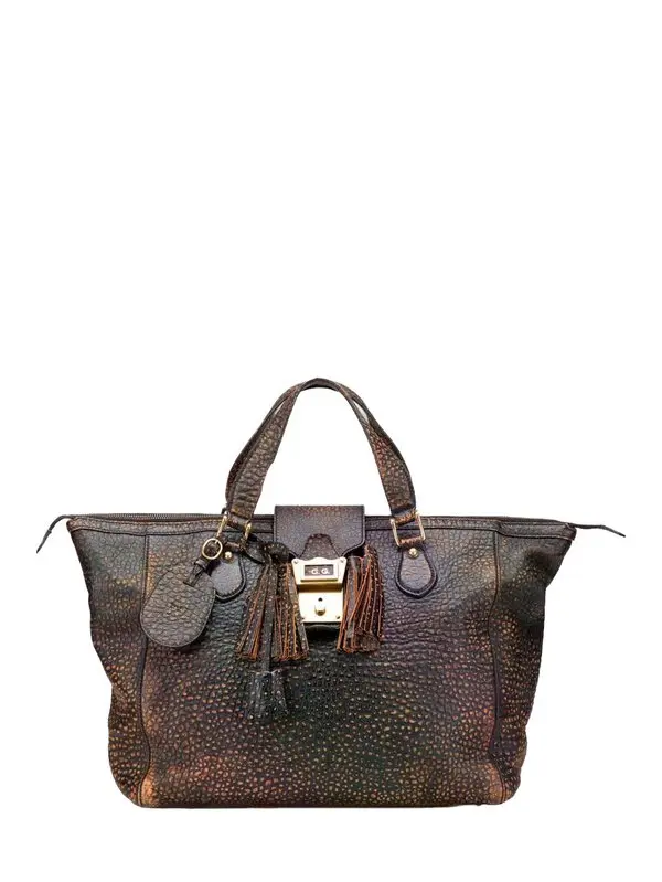 Gucci Embossed Leather Weekender Tote Bag - Brown