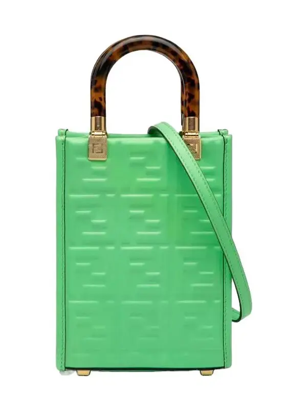 Fendi Zucca Embossed Leather Sunshine Shopper Tote - Green