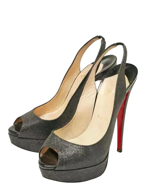 CHRISTIAN LOUBOUTIN 155mm Lady Peep Glitter Slingback Pumps - Grey