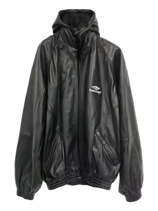 Balenciaga 2000s 3b Icon Leather Track Jacket - Black