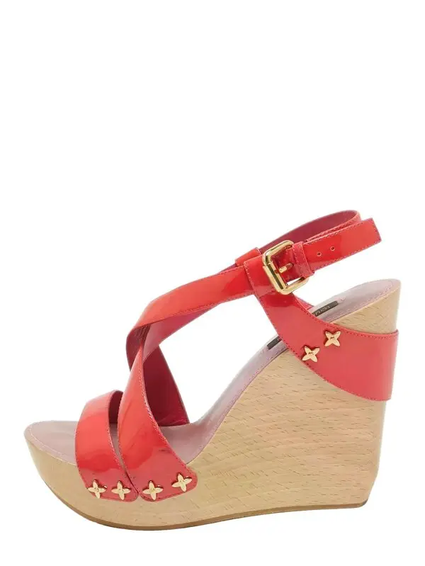 LOUIS VUITTON 130mm Patent-leather Wedge Sandals - Red