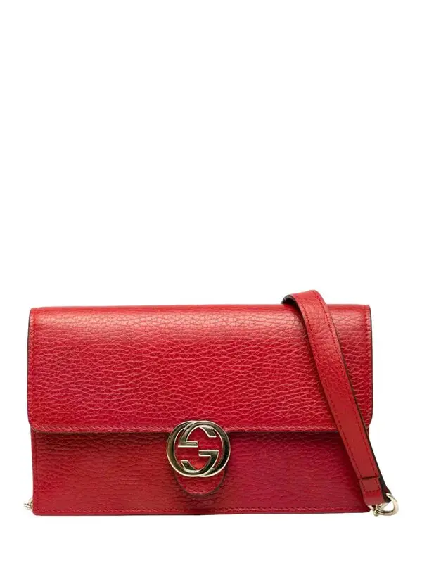 Gucci Leather Interlocking G Wallet On Chain - Red