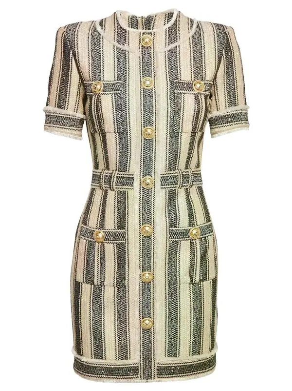 Balmain 2024 Striped Buttoned Mini Dress - Neutrals