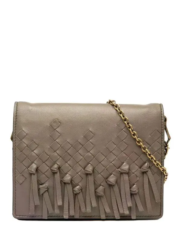 Bottega Veneta Nappa Intrecciato Fringe Wallet On Chain - Brown