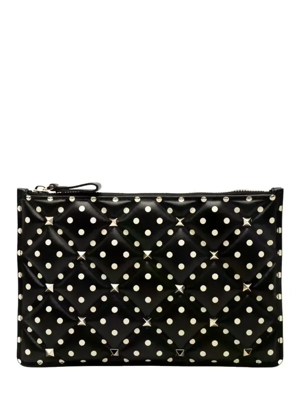 Valentino Garavani 2000-2017 Leather Polka Dot Rockstud Clutch Bag - Black