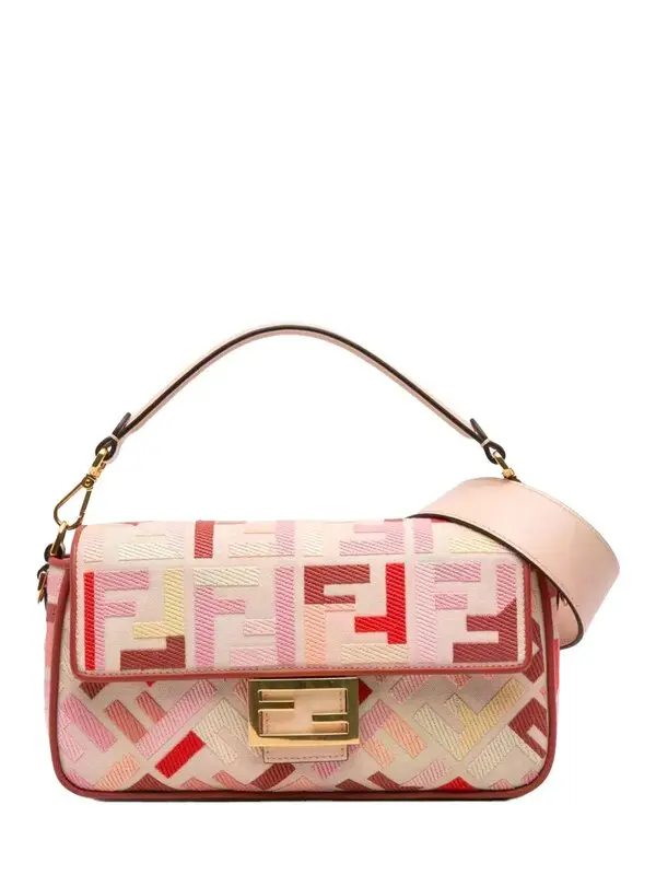 Fendi Zucca Embroidered Canvas Baguette Satchel - Pink