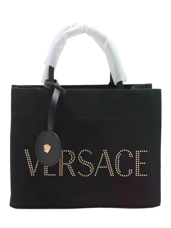 Versace Logo Canvas Tote Bag - Black