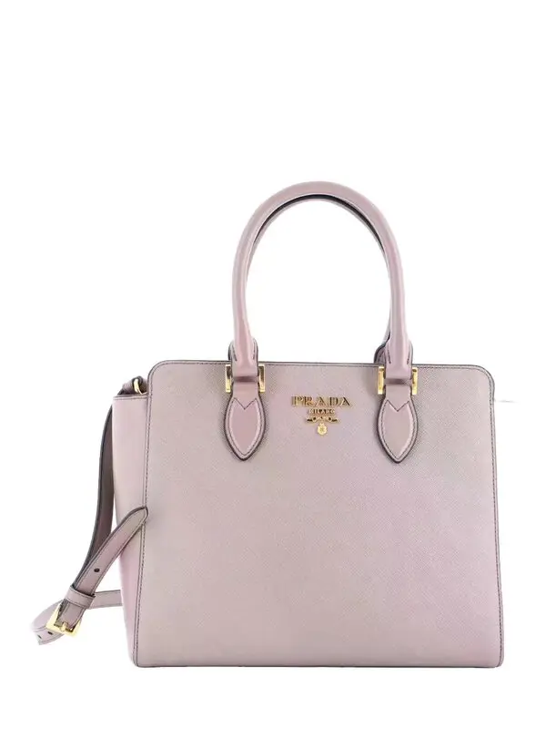 Prada Convertible Saffiano And Soft Calf Small Tote Bag - Neutrals