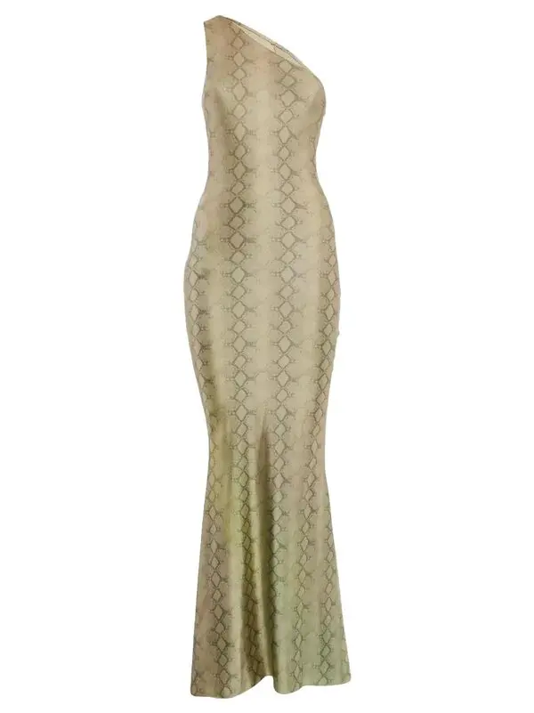 ALEK ADORIAN Snakeskin-print One-shoulder Gown - Neutrals