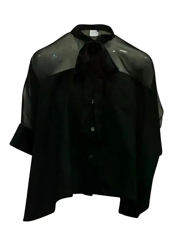 NIKE X SACAI Sheer-panel Tie-neck Shirt - Black
