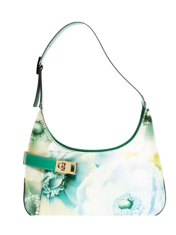 FERRAGAMO 2000s Gancini Flower-printed Shoulder Bag - White