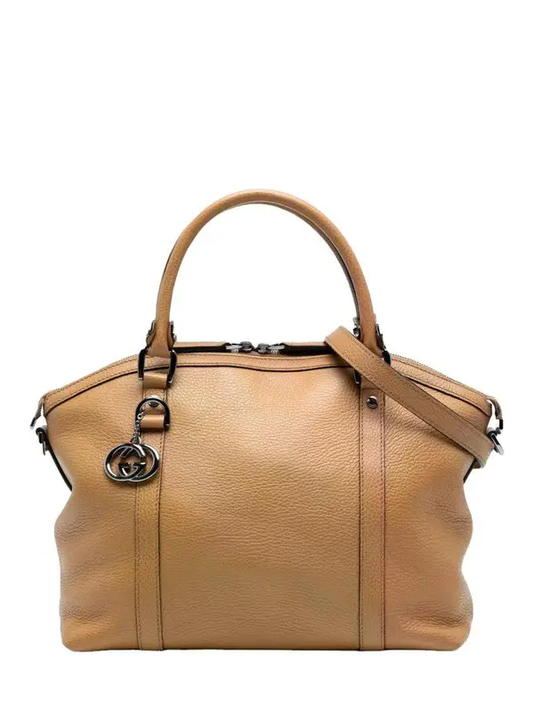 Gucci Leather Gg Charm Dome Satchel - Brown