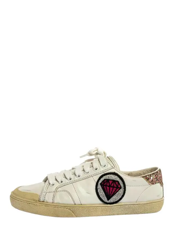 Saint Laurent Court Sl Diamond-embellished Low-top Sneakers - White