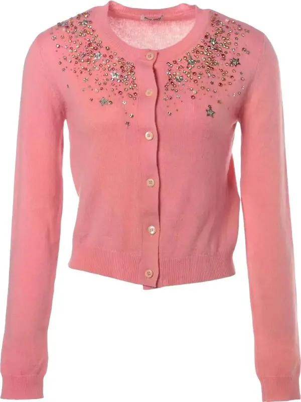 Miu Miu 2016 Rhinestone-embellished Cardigan - Pink