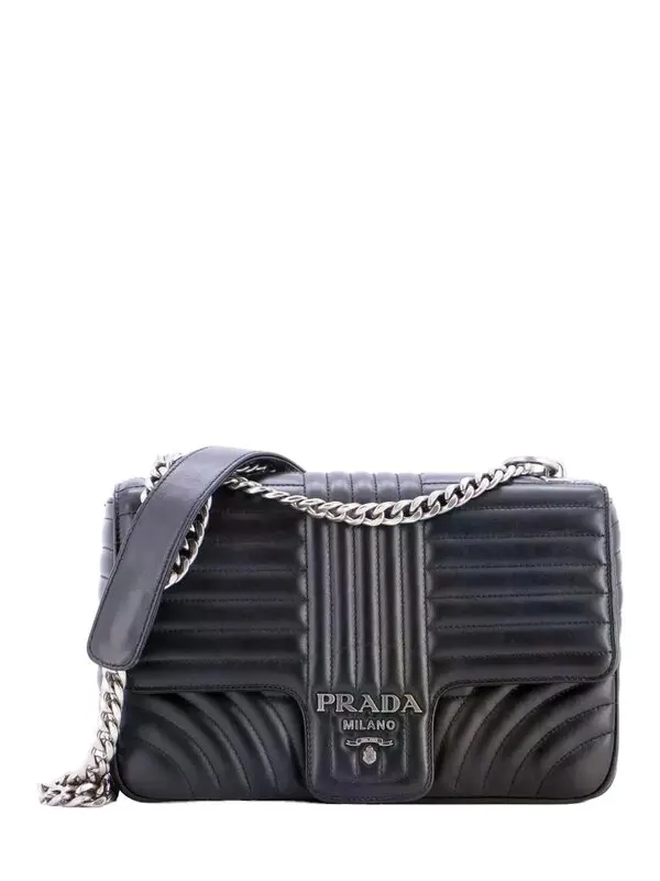 Prada Chain Flap Medium Crossbody Bag Diagramme Quilted Leather - Black