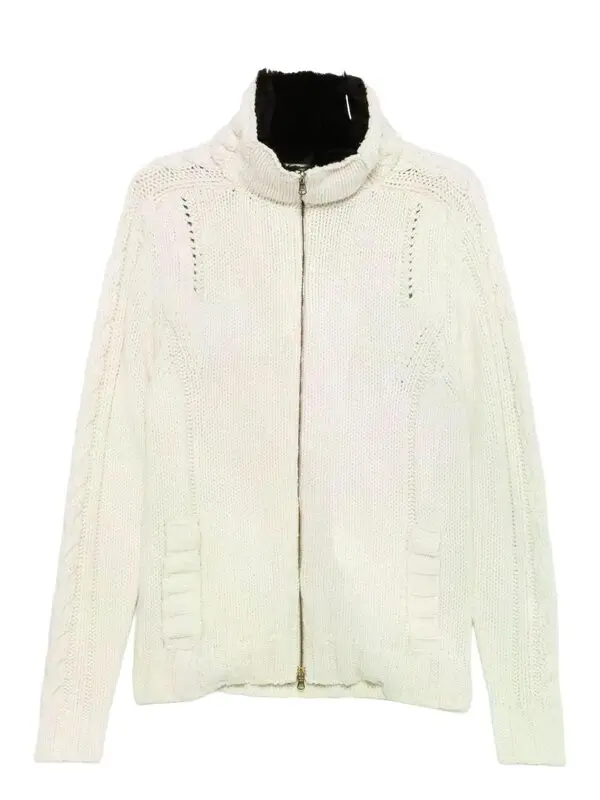 Versace 2000s Cable-knit Zip-up Cardigan - Neutrals
