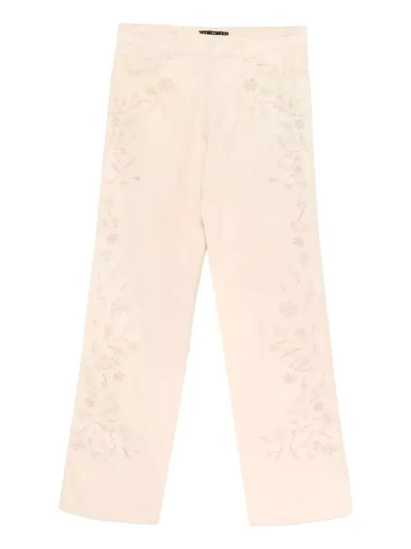 Fendi 1990s Floral-embroidered Trousers - Orange
