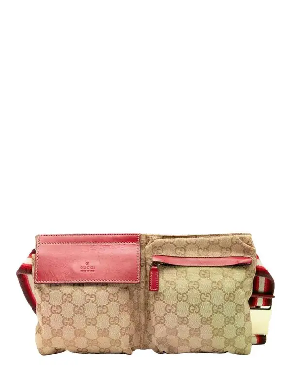 Gucci Gg Canvas Web Double Pocket Belt Bag - Brown